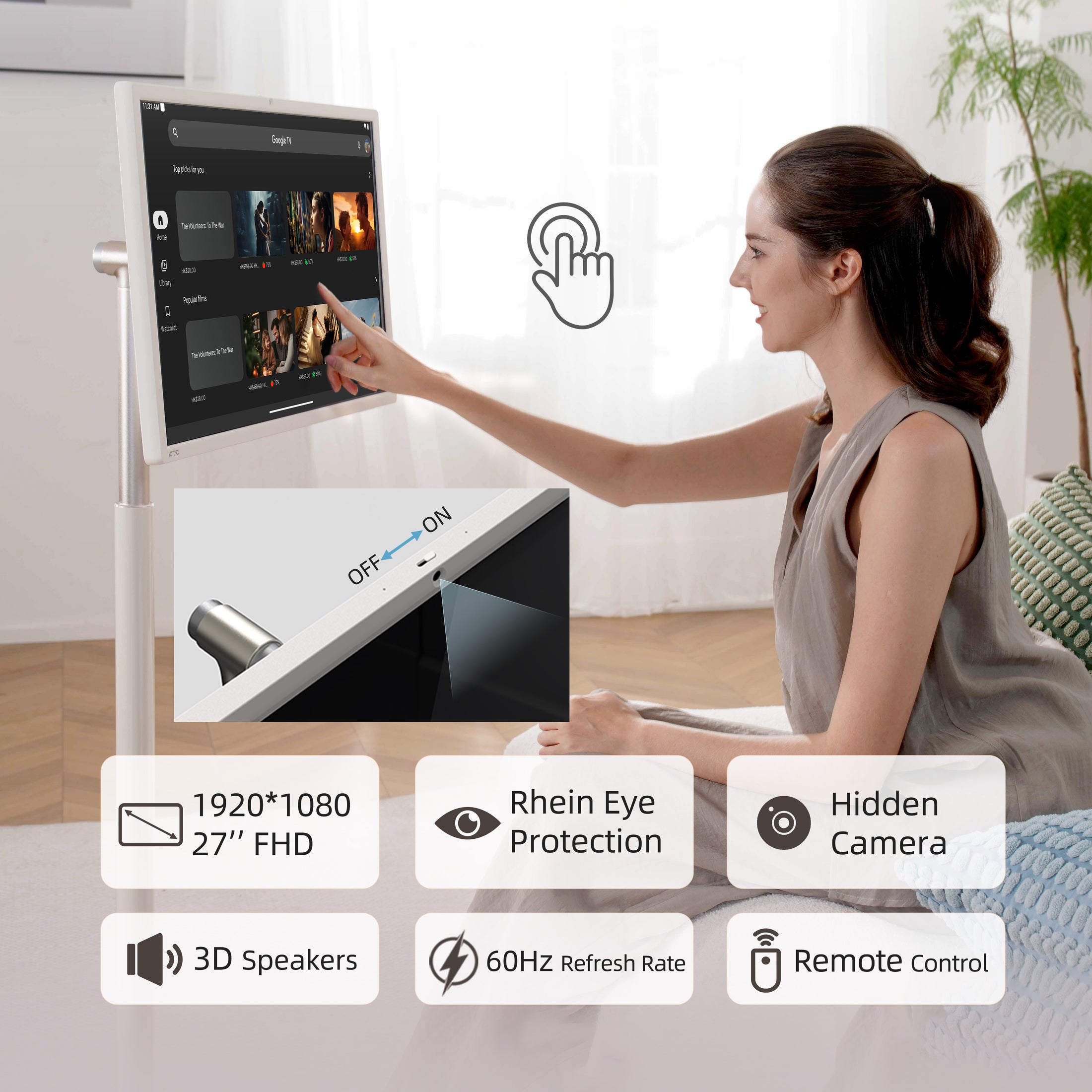 27" Portable Monitor | 1080P Touch Display for Travel & Home